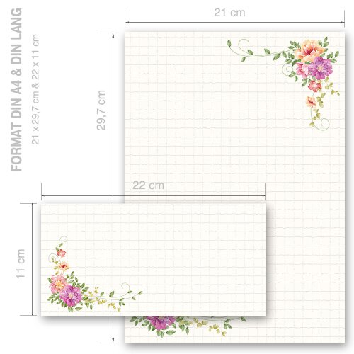 Motif-Stationery Sets FLORAL LETTER 20-pc. Complete set DIN A4 & DIN