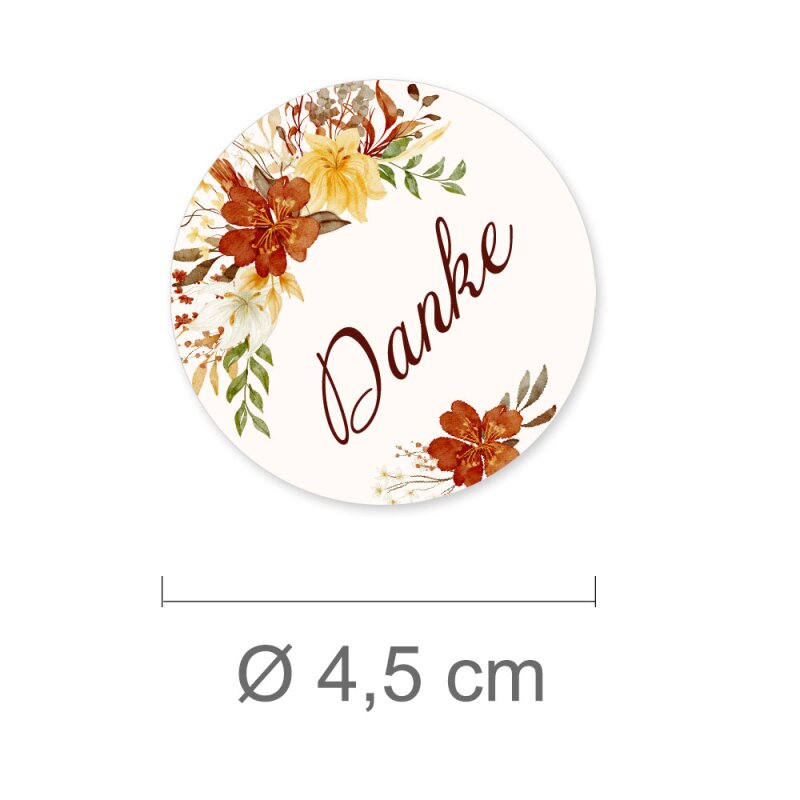 50 stickers DANKE - Flowers motif Round Ø 4,5 cm