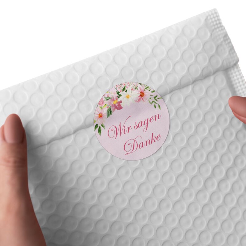 50 stickers WIR SAGEN DANKE - Flowers motif Round Ø 4,5 cm