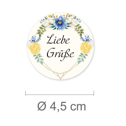 50 stickers LIEBE GRÜßE - Flowers motif Round Ø 4,5 cm