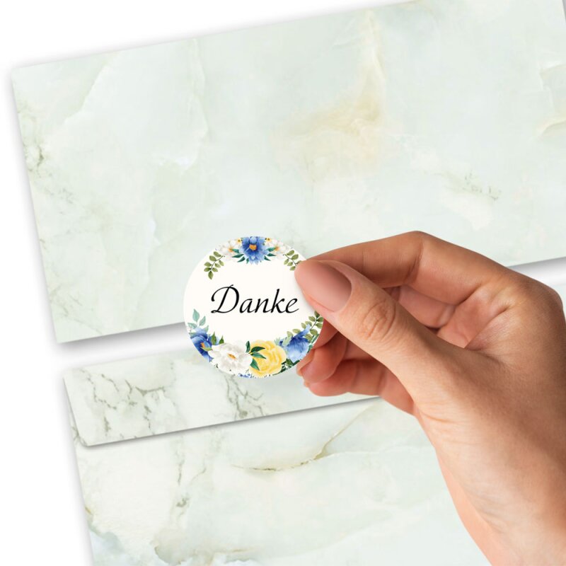 50 stickers DANKE - Flowers motif Round Ø 4,5 cm
