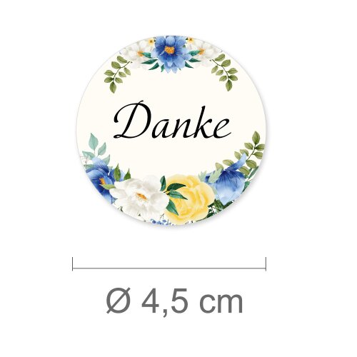 50 stickers DANKE - Flowers motif Round Ø 4,5 cm